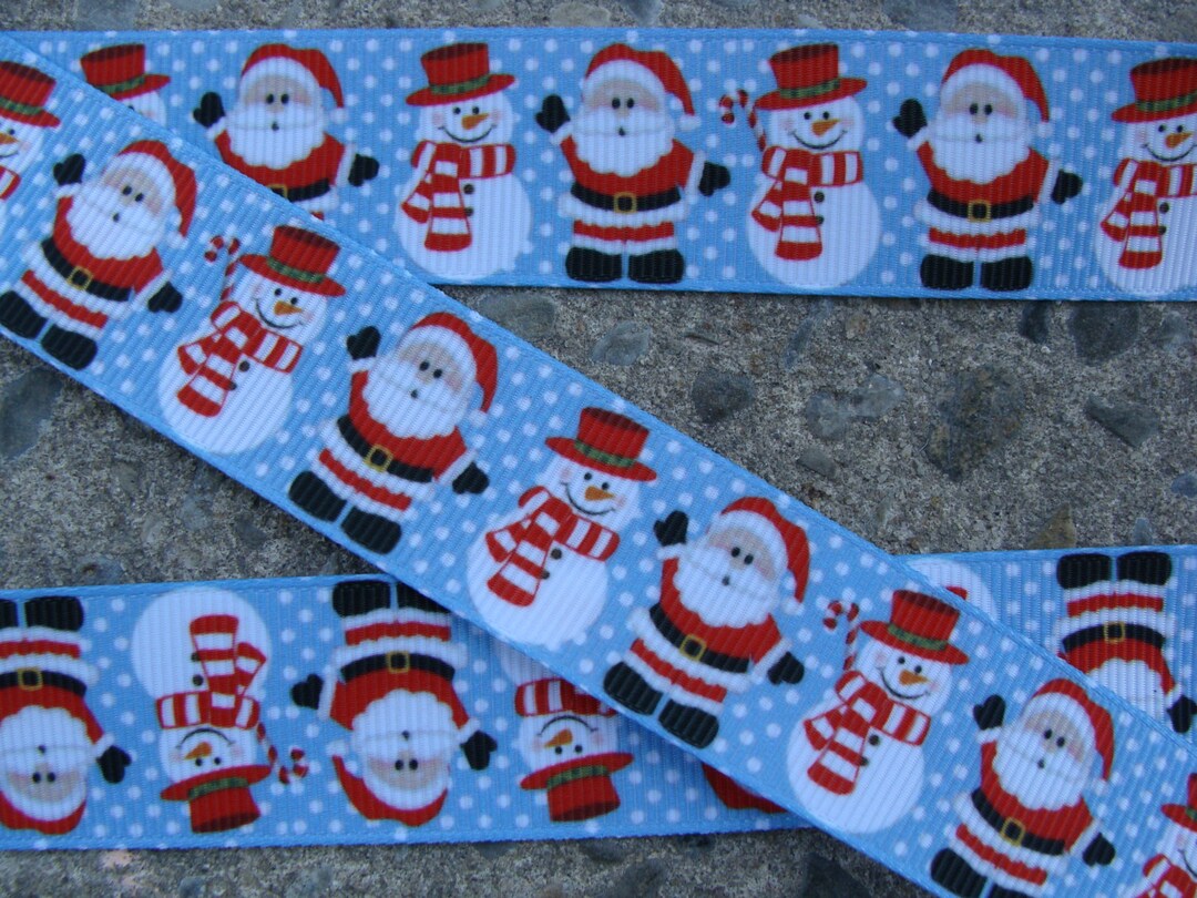 3 Yards 7/8" Snow Man and Santa Ribbon Snowman Ribbon Christmas Ribbon ...