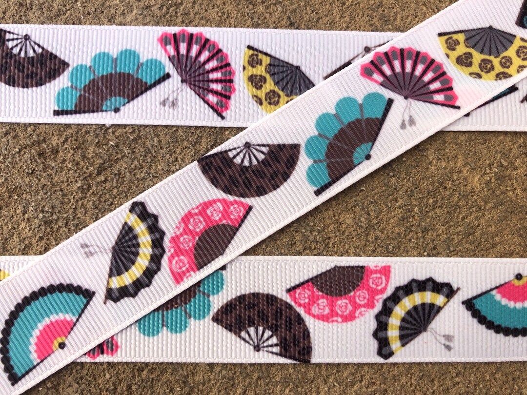 3 Yards 7/8" Japanese Hand Fan Ribbon Grosgrain Ribbon Hair Bow Ribbon ...