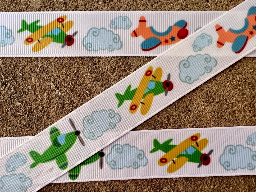 3 Yards 7/8" Airplane Ribbon Plane Ribbon Green Plane Ribbon White ...