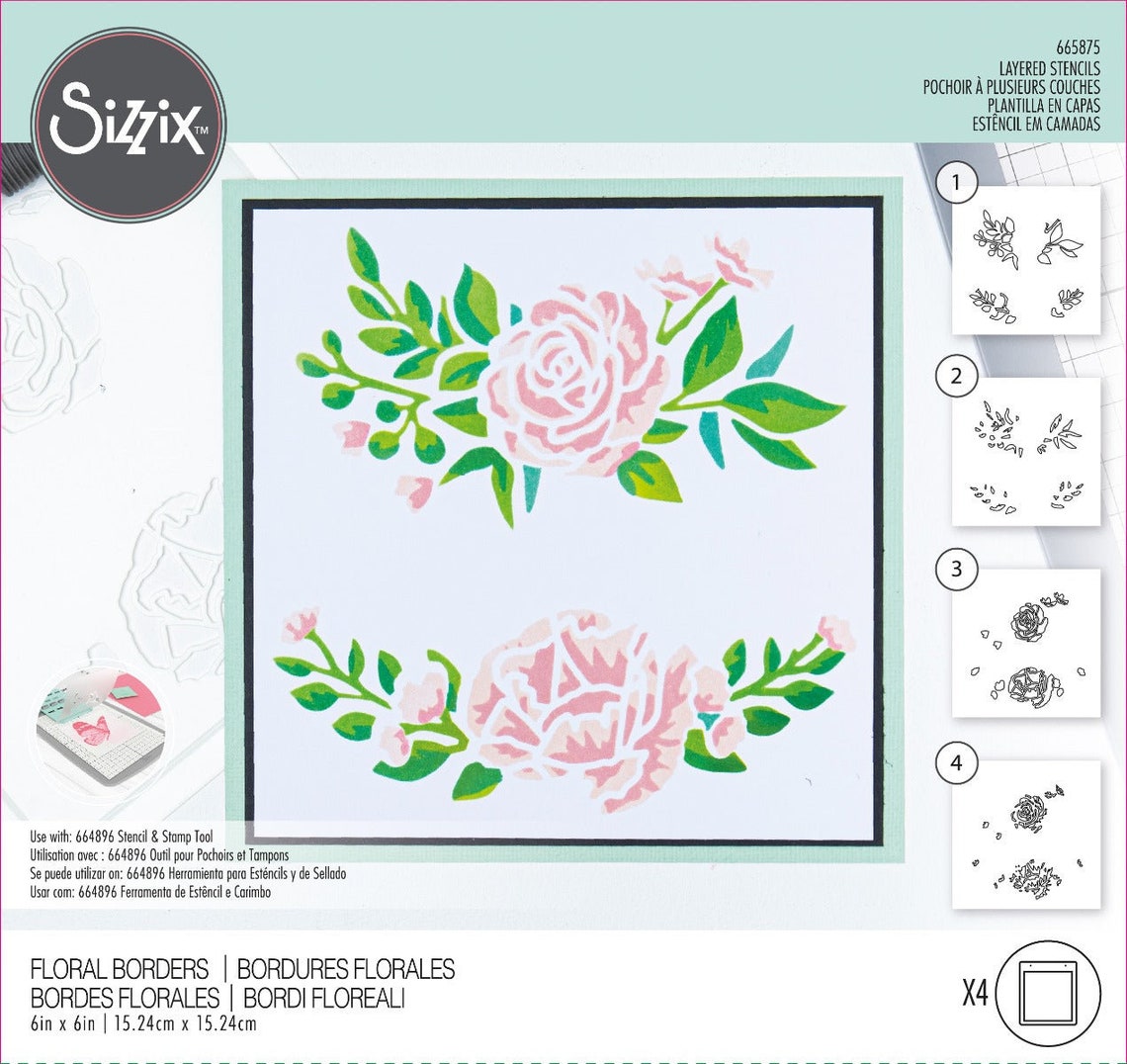 Floral Borders Layered Stencils Olivia Rose Sizzix - Etsy