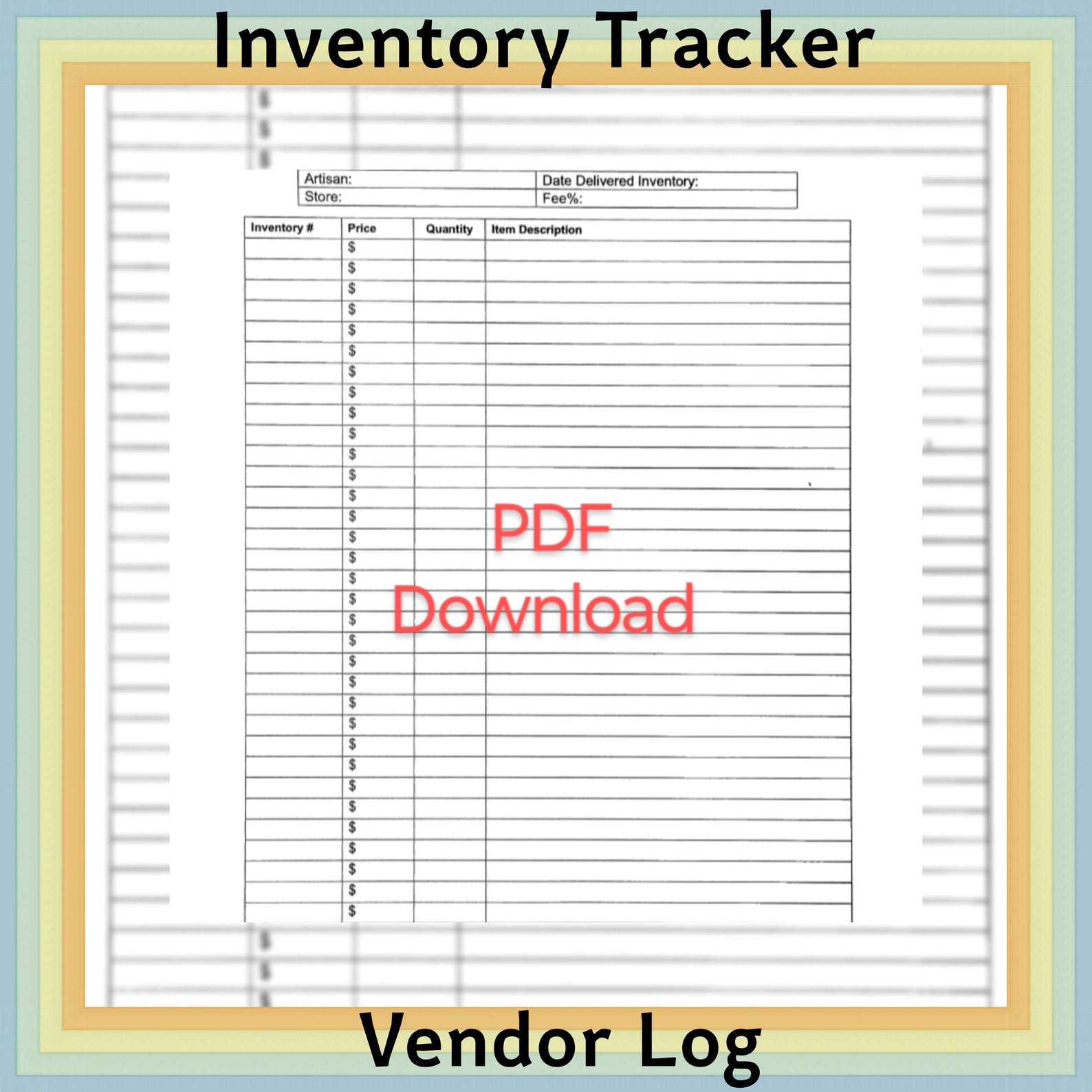 Printable Artisan Vendor Tracker | Store Inventory PDF | Consignment ...