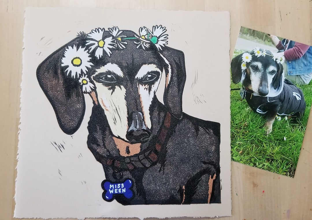 Custom Dog Block Print Memorial Pet Portrait Reduction Block Print - Etsy