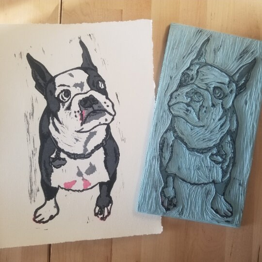 Custom Dog Block Print || Memorial Pet Portrait || Reduction Block ...