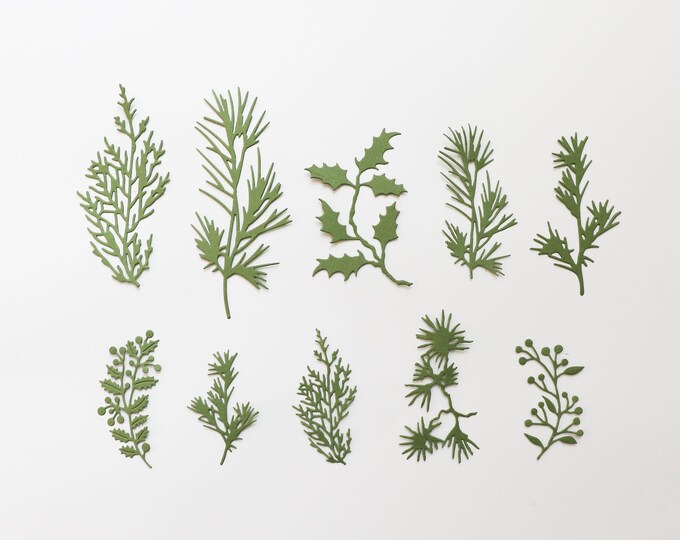 Pine Branch Die Cut Shapes Christmas Card Making Embellishments Leaves ...