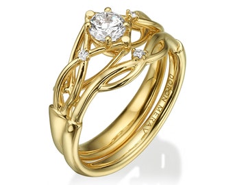 Celtic Wedding Set, 14K Gold and Diamond Bridal Set, Bridal Set, Unique ...