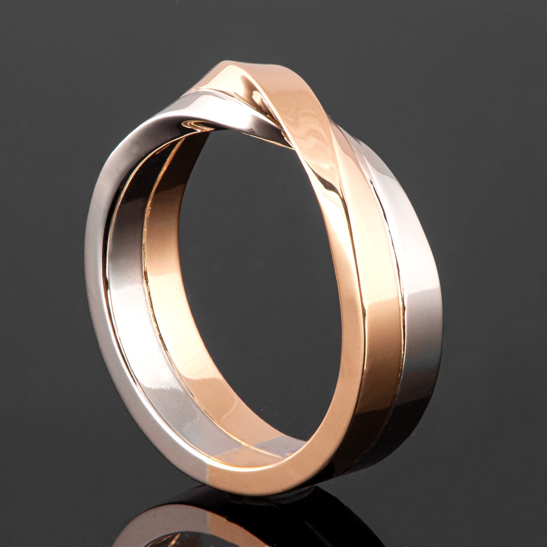 Two Tone Mobius Ring, 18K Rose Gold Mobius Ring, Wedding Ring, Wedding Band, Twisted Wedding ...