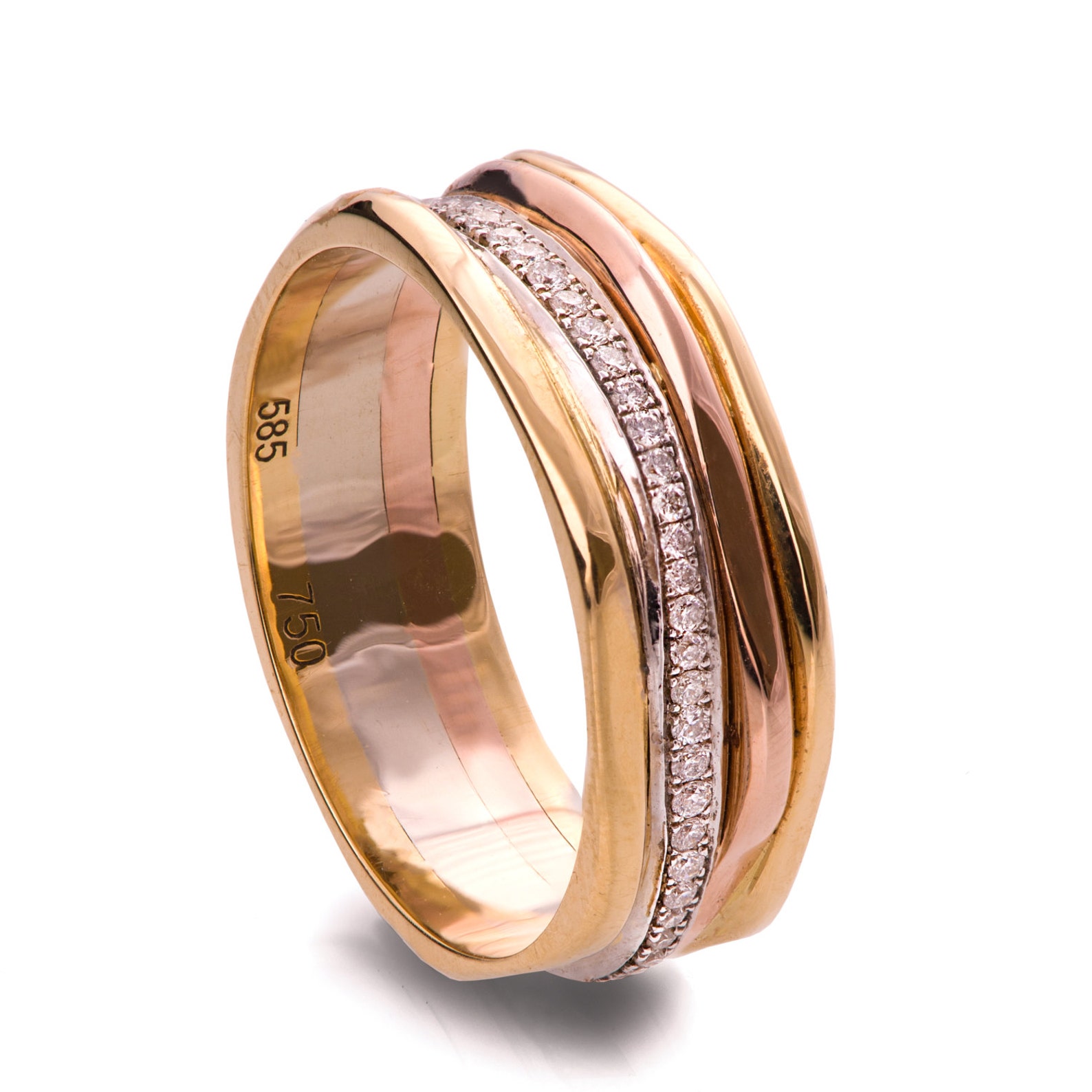 Gold and Diamonds Ring Gold and Diamonds Engagement Band | Etsy