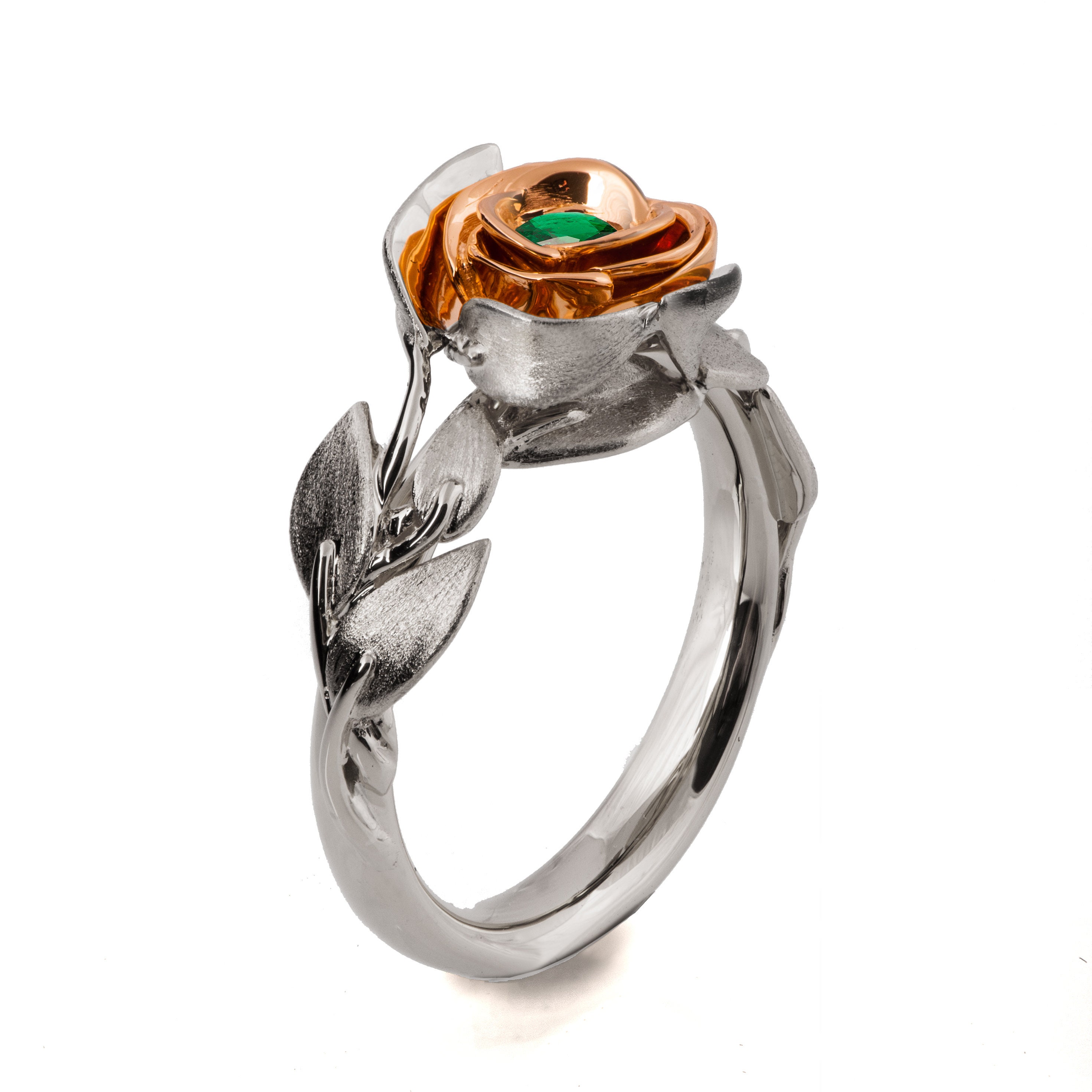 Rose Engagement Ring 18K Rose Gold Emerald engagement ring | Etsy