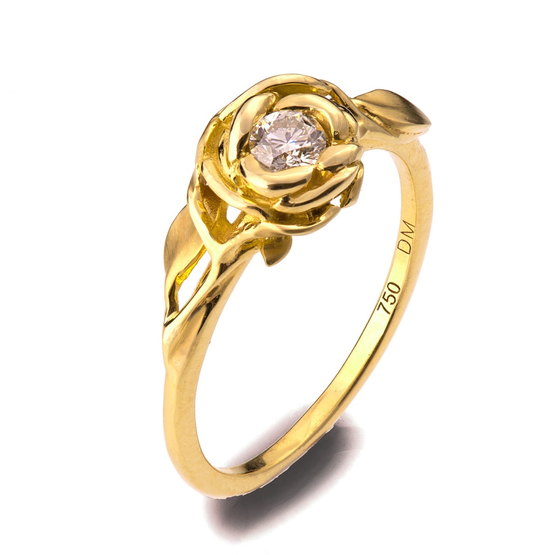 Rose Engagement Ring Yellow Gold and Diamond Engagement Ring - Etsy
