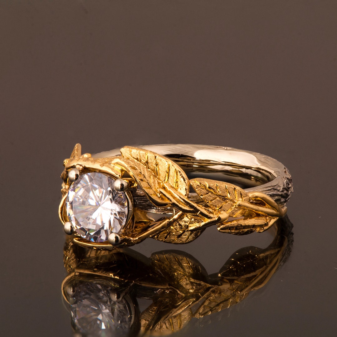 Leaves Engagement Ring, 18K Gold and Diamond Engagement Ring ...