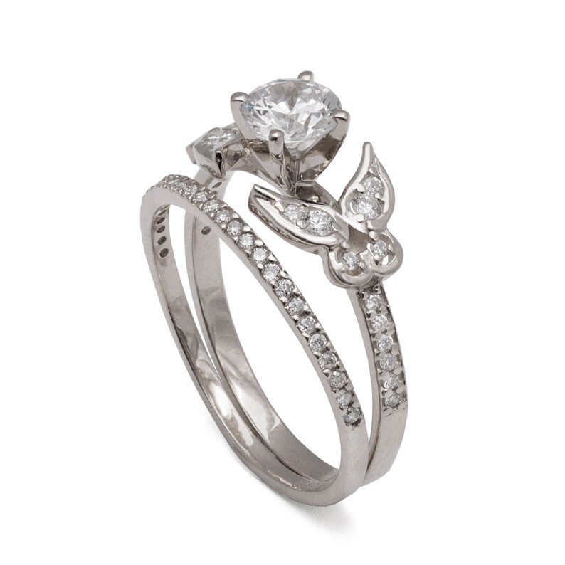 Bridal Set White Gold and Diamond Engagement Ring Diamond - Etsy