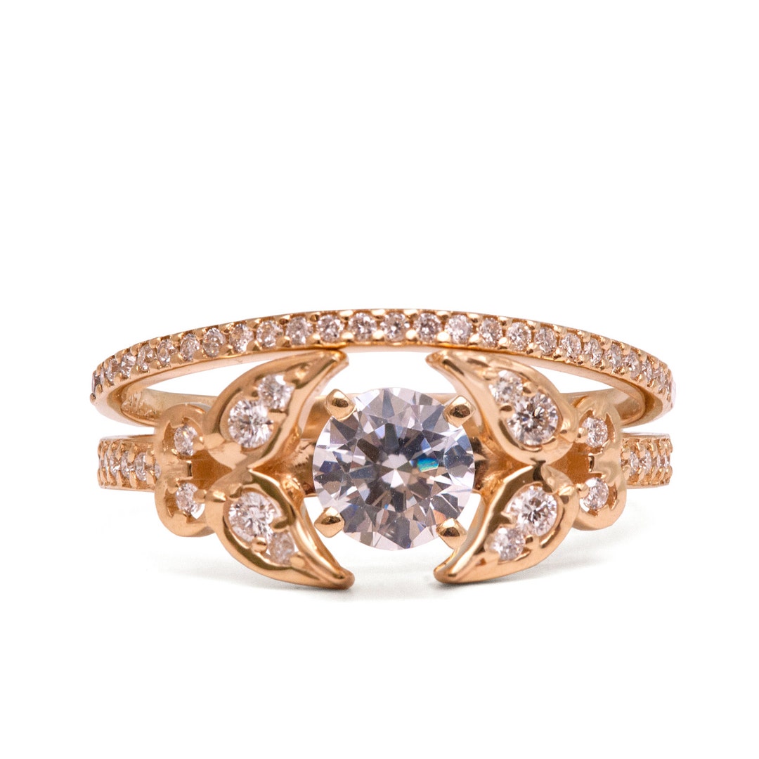 Bridal Set - Rose Gold and Diamond Engagement Ring, Diamond Ring ...