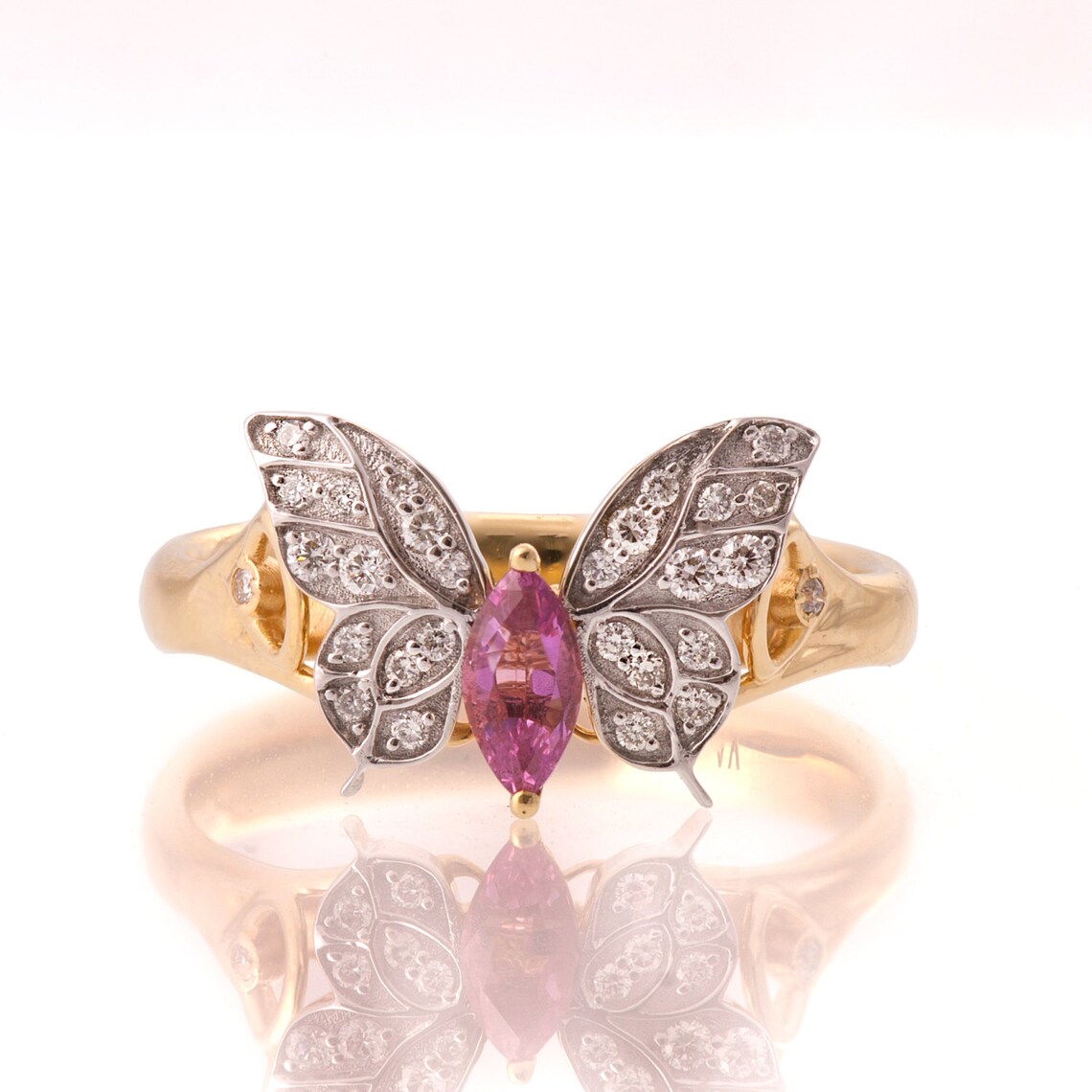 Butterfly Engagement Ring 18K Gold and Pink Sapphire - Etsy