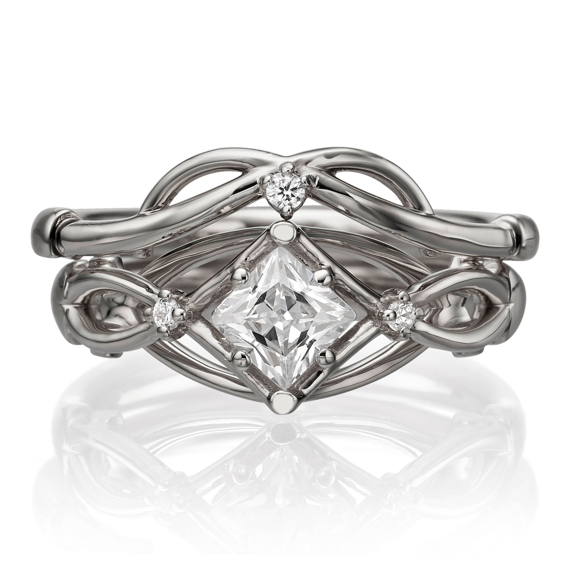 Braided Wedding Set Celtic Bridal Set Princess Cut Diamond - Etsy