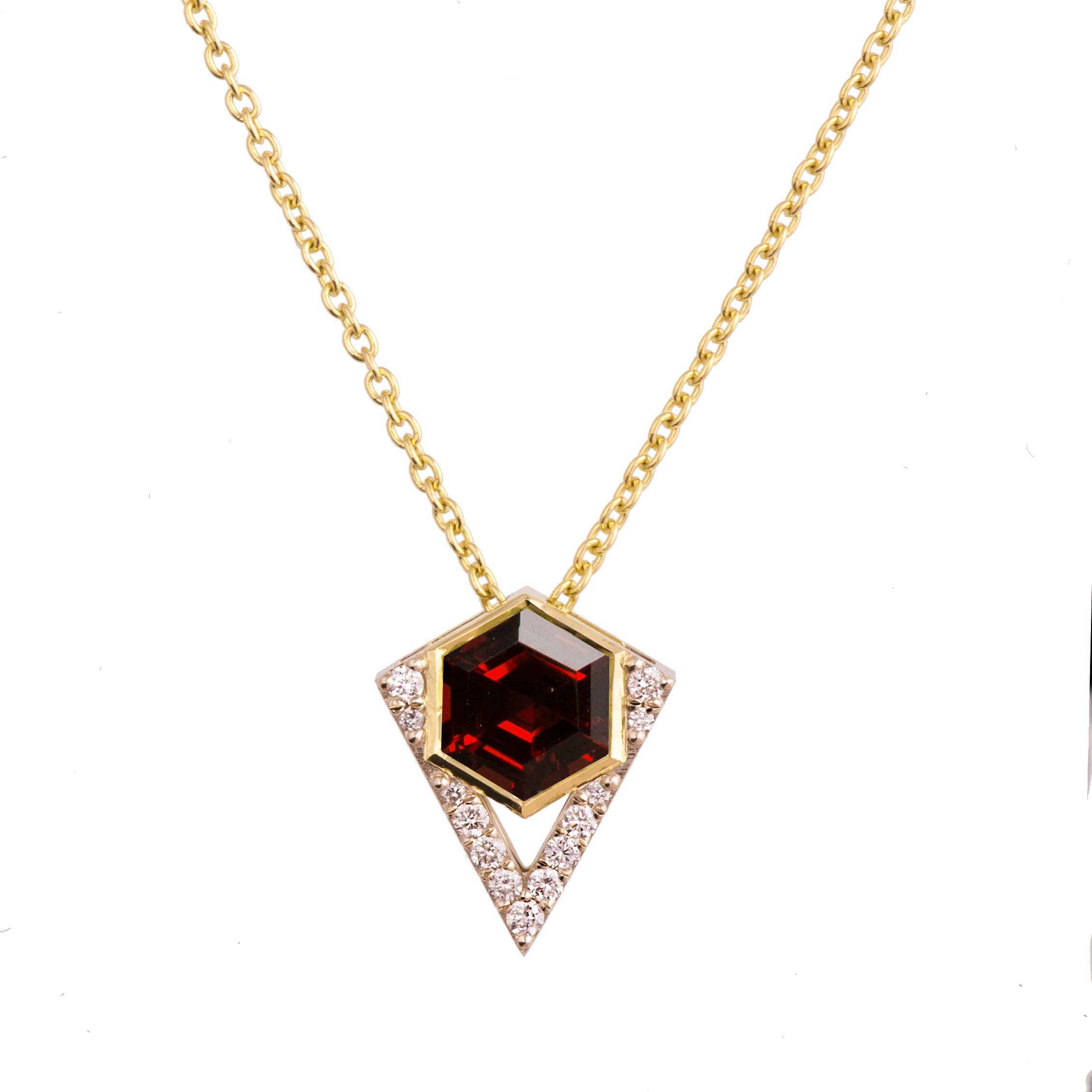 Hexagon Pendant Art Deco Pendant Garnet Pendant Two Tone | Etsy