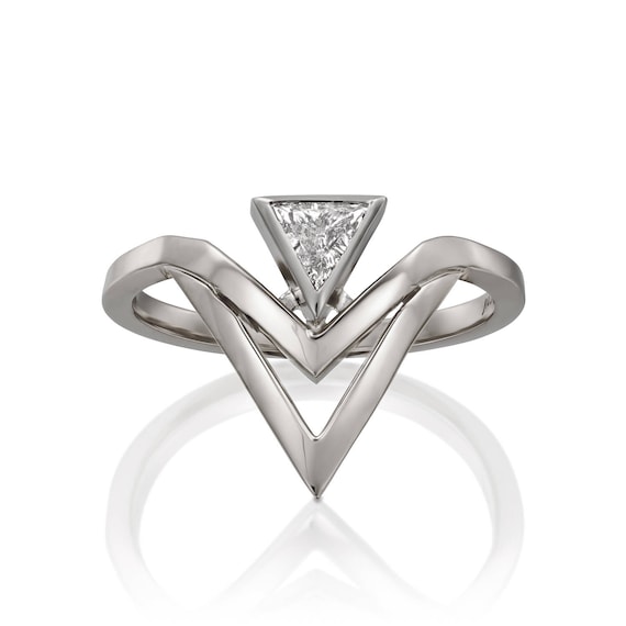 V Ring Double Chevron Ring Triangle Diamond Ring Chevron | Etsy