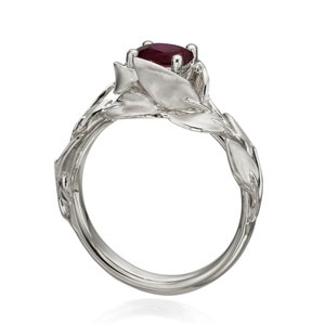 Leaves Ruby Ring, 18K White Gold and Ruby Engagement Ring, Unique ...