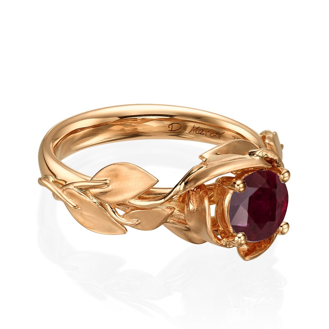 Leaves Ruby Ring, 18K Rose Gold and Ruby Engagement Ring, Unique ...