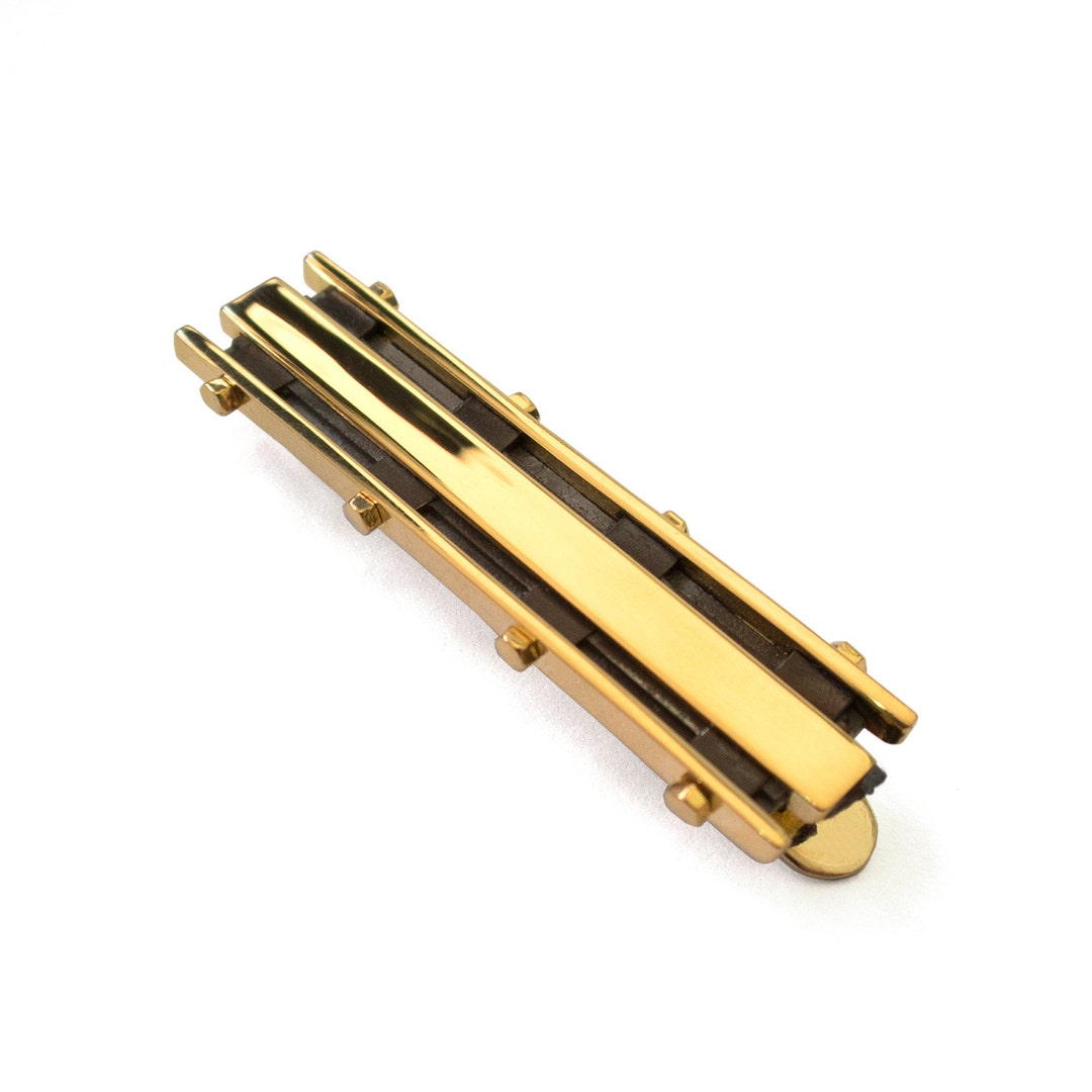 Gold Tie Clip, 18K Gold Tie Tack, Black and Gold Tie Clip, Solid Gold ...