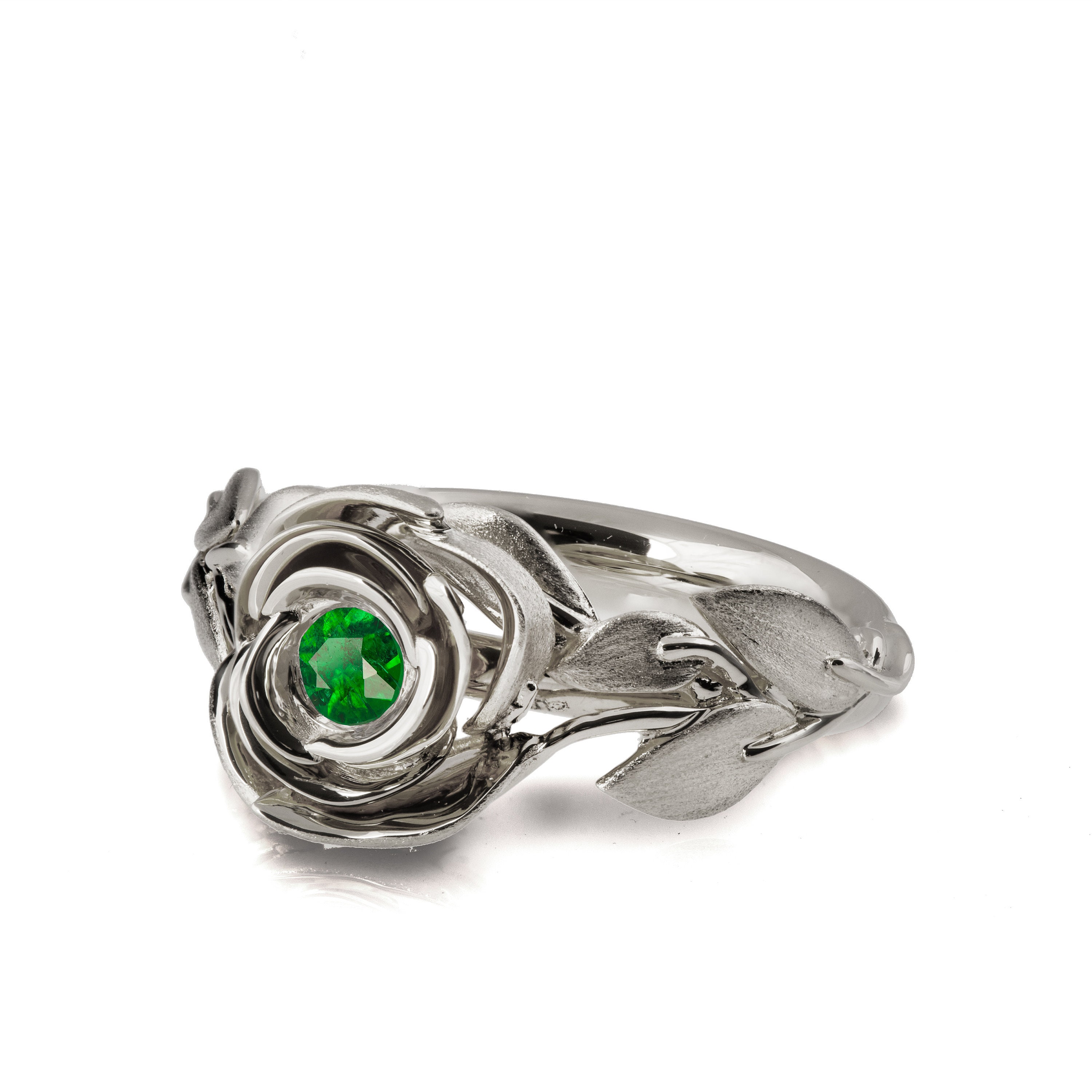 Rose Engagement Ring 18K White Gold Emerald engagement ring | Etsy