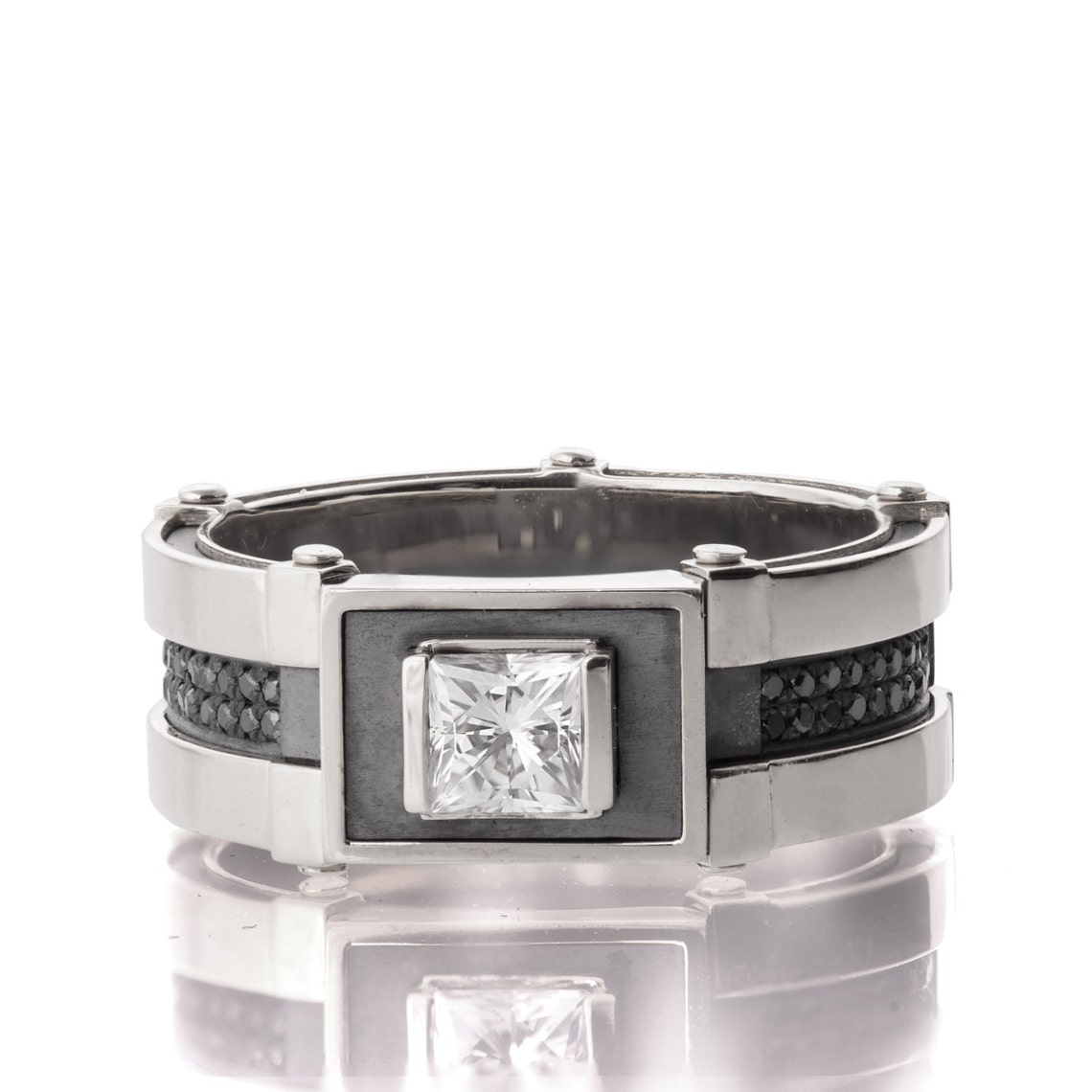 Signet Ring Men's 18K White Gold and Diamond Band - Etsy