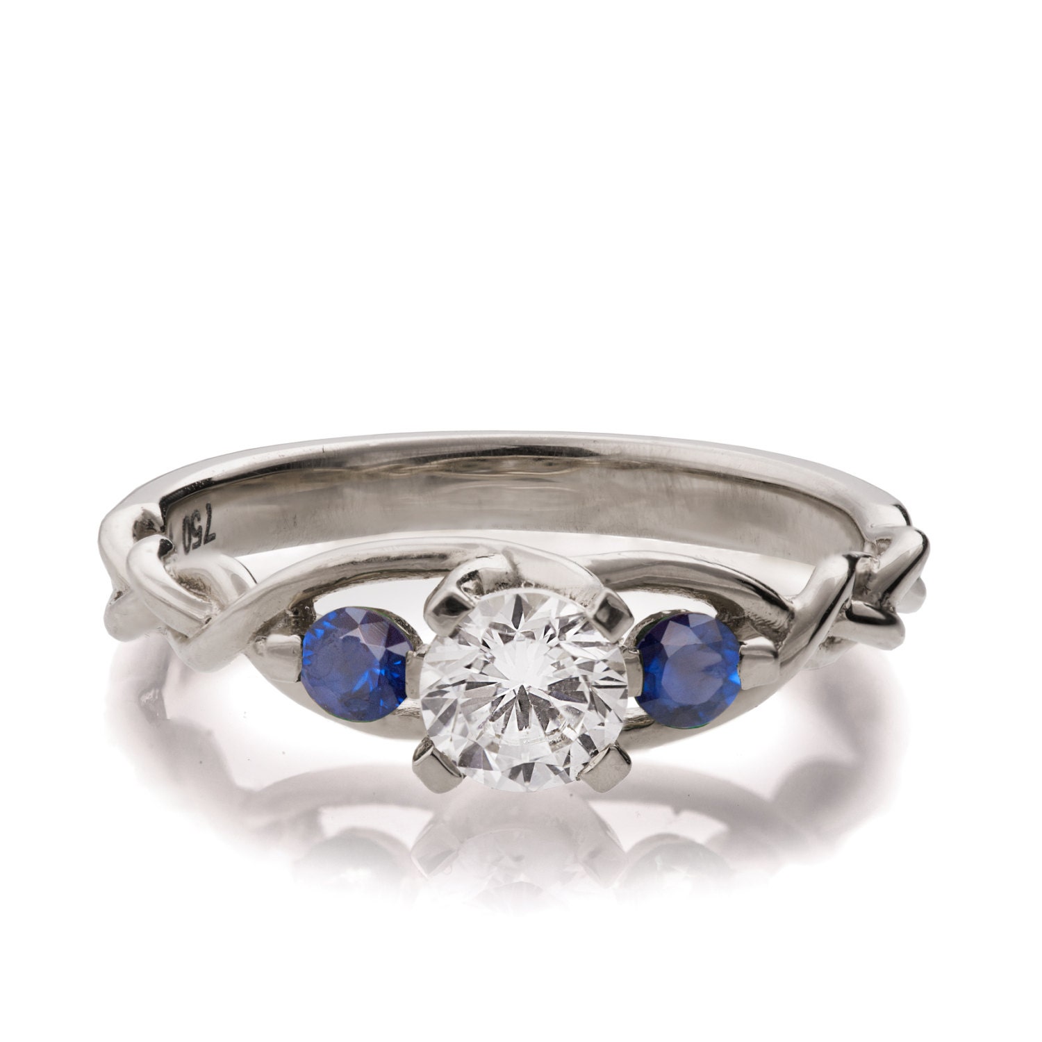 Braided Engagement Ring Diamond and Sapphires Engagement - Etsy