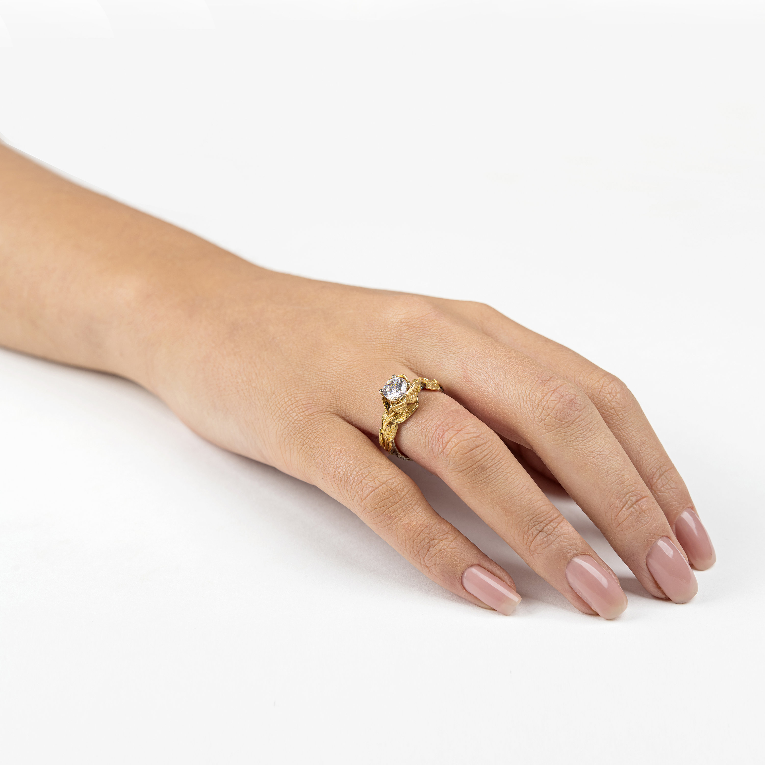 Leaves Engagement Ring, 18K Gold and Diamond Engagement Ring ...