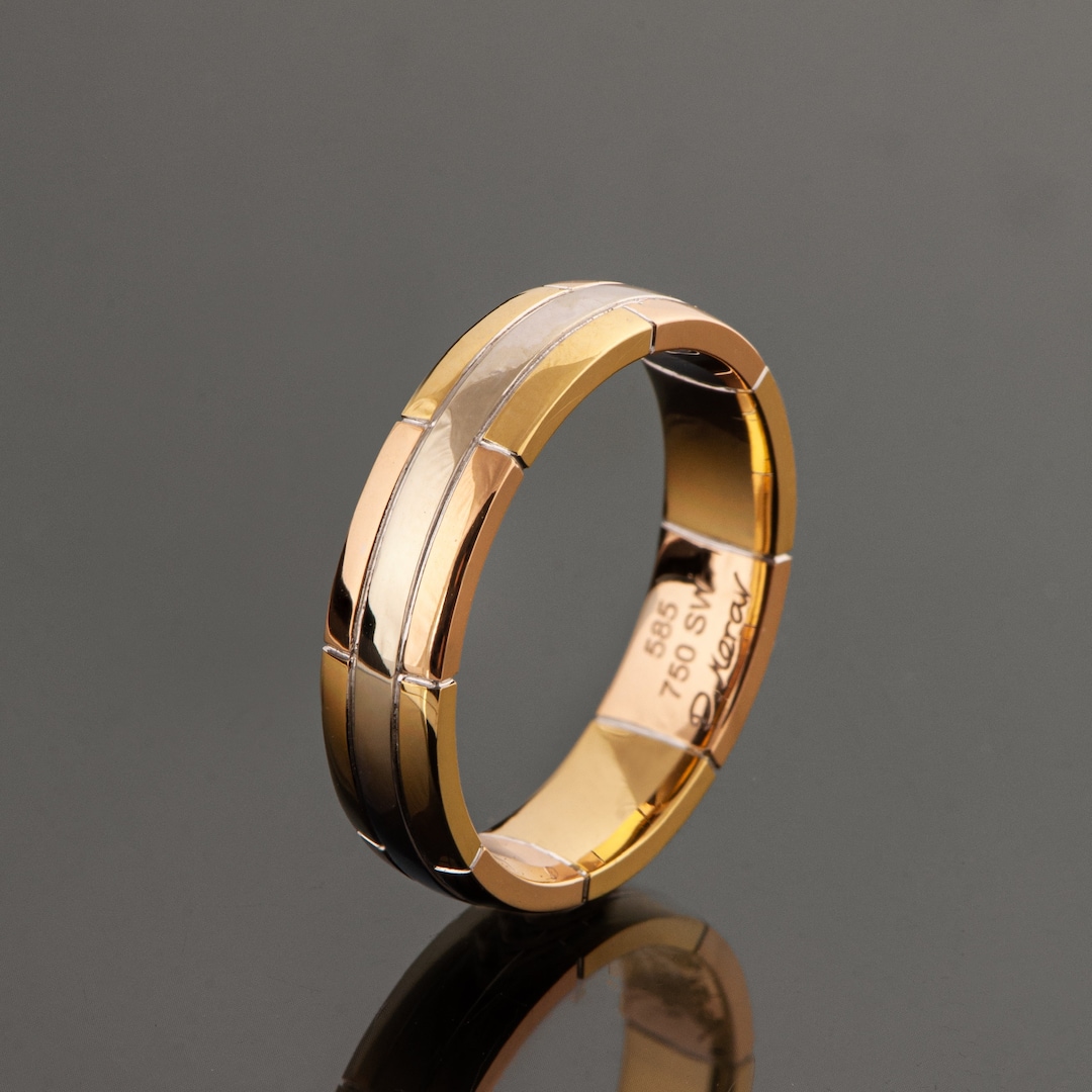 Tricolor Mens Wedding Band, Unique Wedding Band, Comfort Fit Band ...