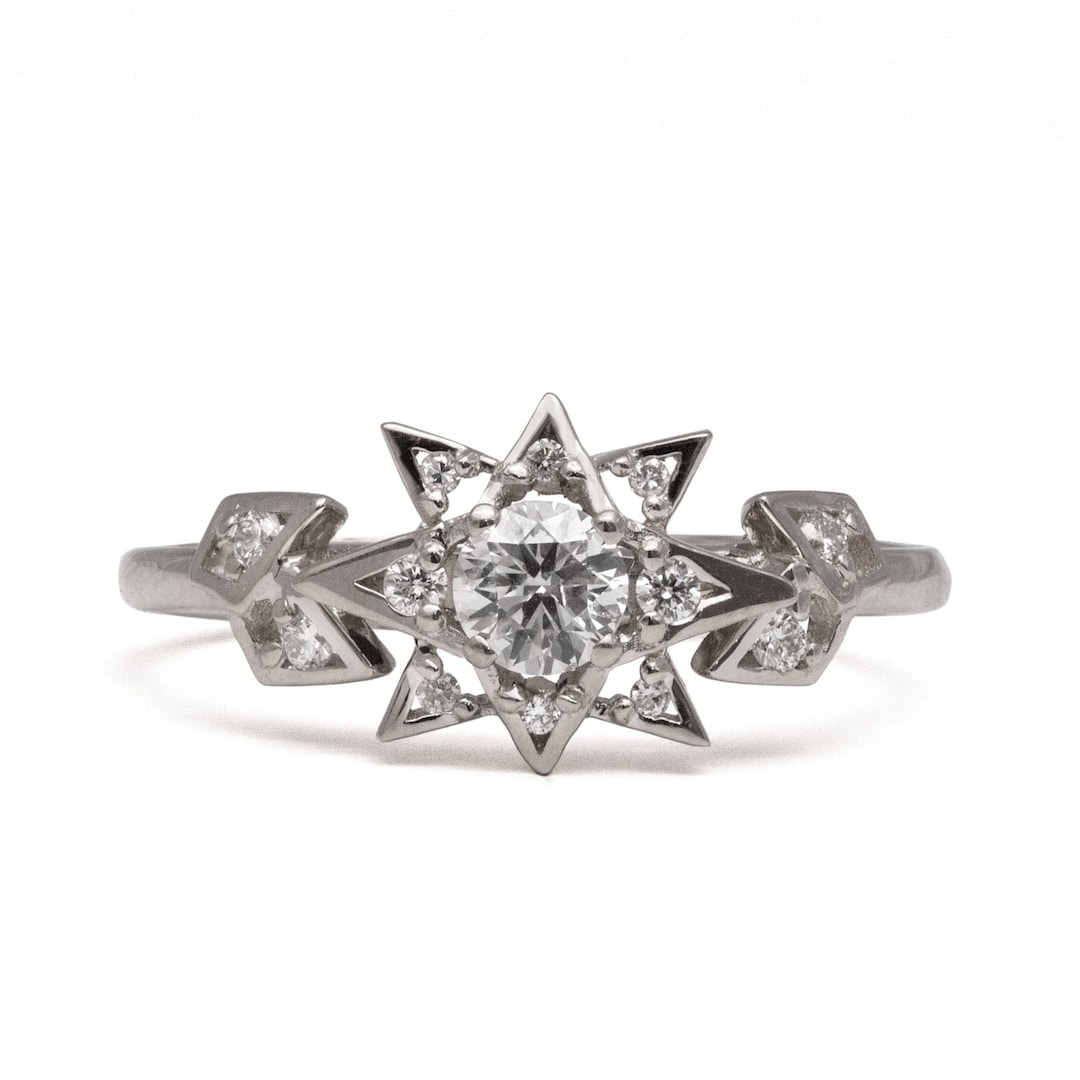 Diamond Art Deco Star Engagement Ring, Unique Engagement Ring, 18K ...