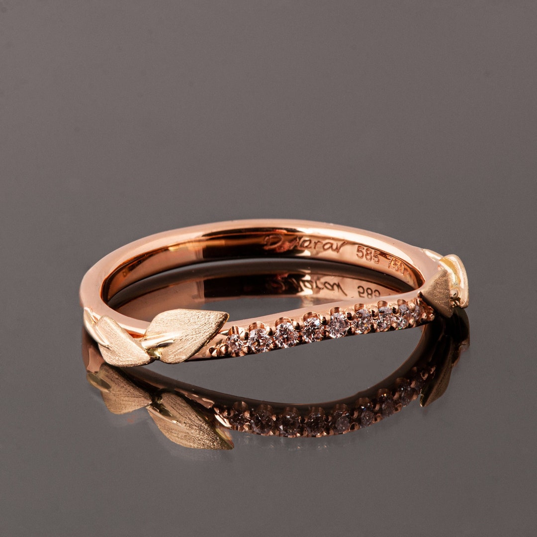 Half Eternity Leaves Ring, 18K Rose Gold and Diamond Ring, Diamond Band ...