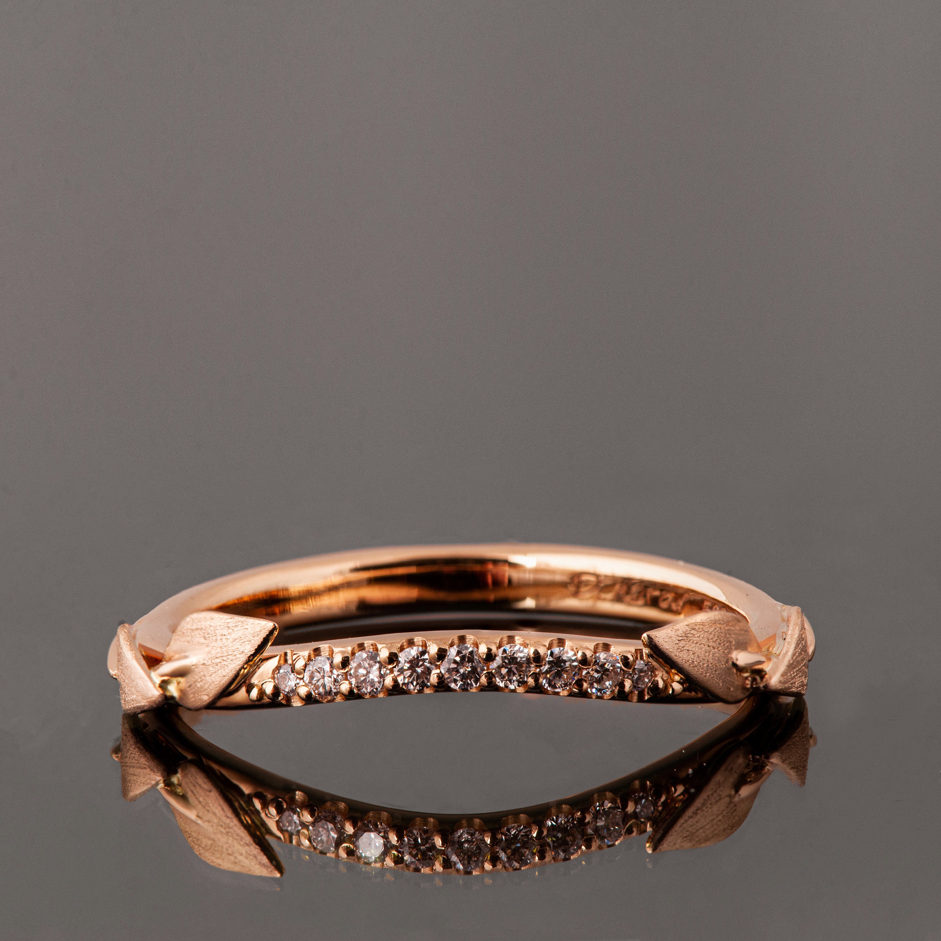 Half Eternity Leaves Ring, 18K Rose Gold and Diamond Ring, Diamond Band ...