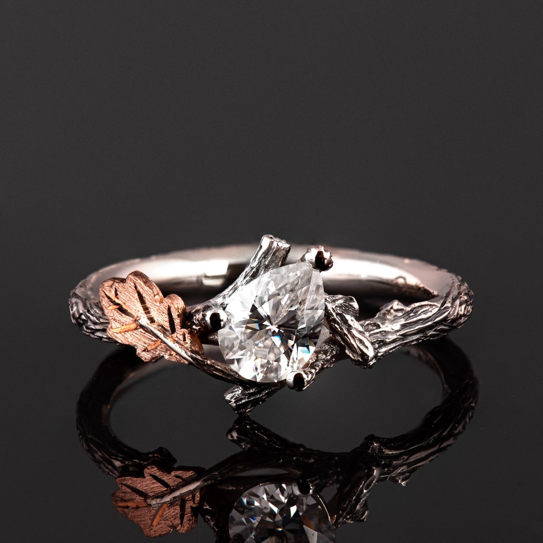 18K Gold Twig and Oak Leaf Engagement Ring, Twig Engagement Ring, Oak ...
