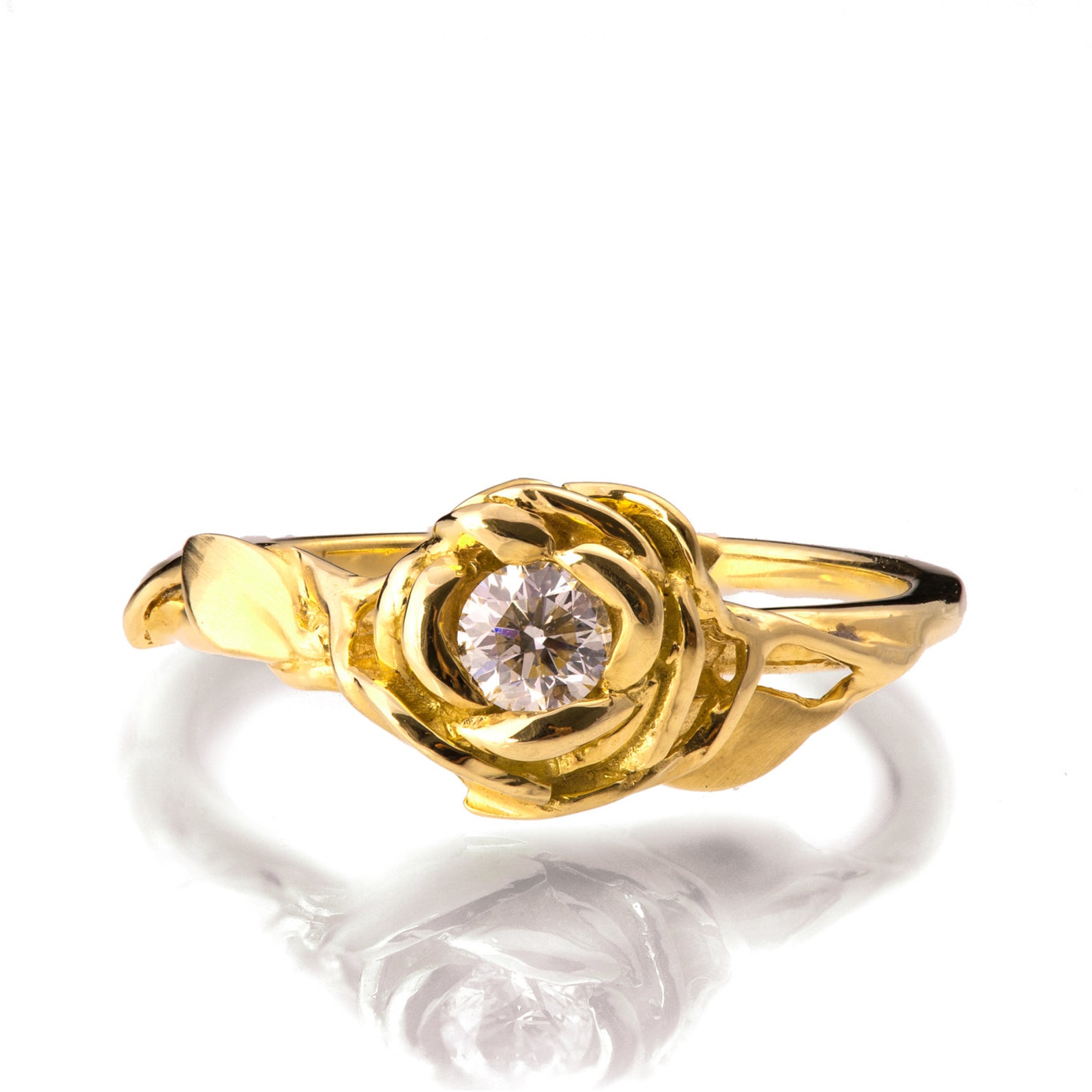 Rose Engagement Ring Yellow Gold and Diamond Engagement Ring - Etsy