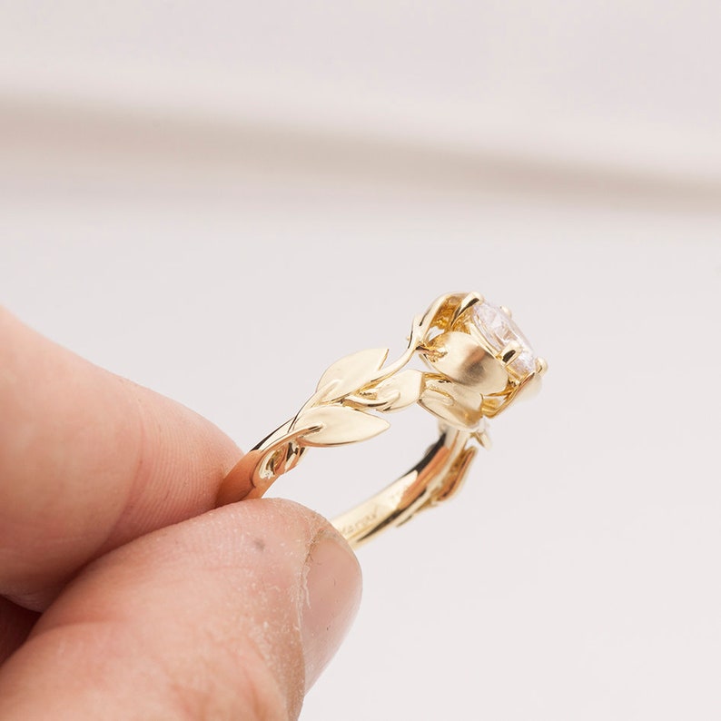 Leaves Engagement Ring 18K Yellow Gold and Diamond Engagement - Etsy