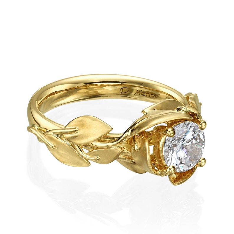 Leaves Engagement Ring, 18K Yellow Gold and Diamond Engagement Ring ...