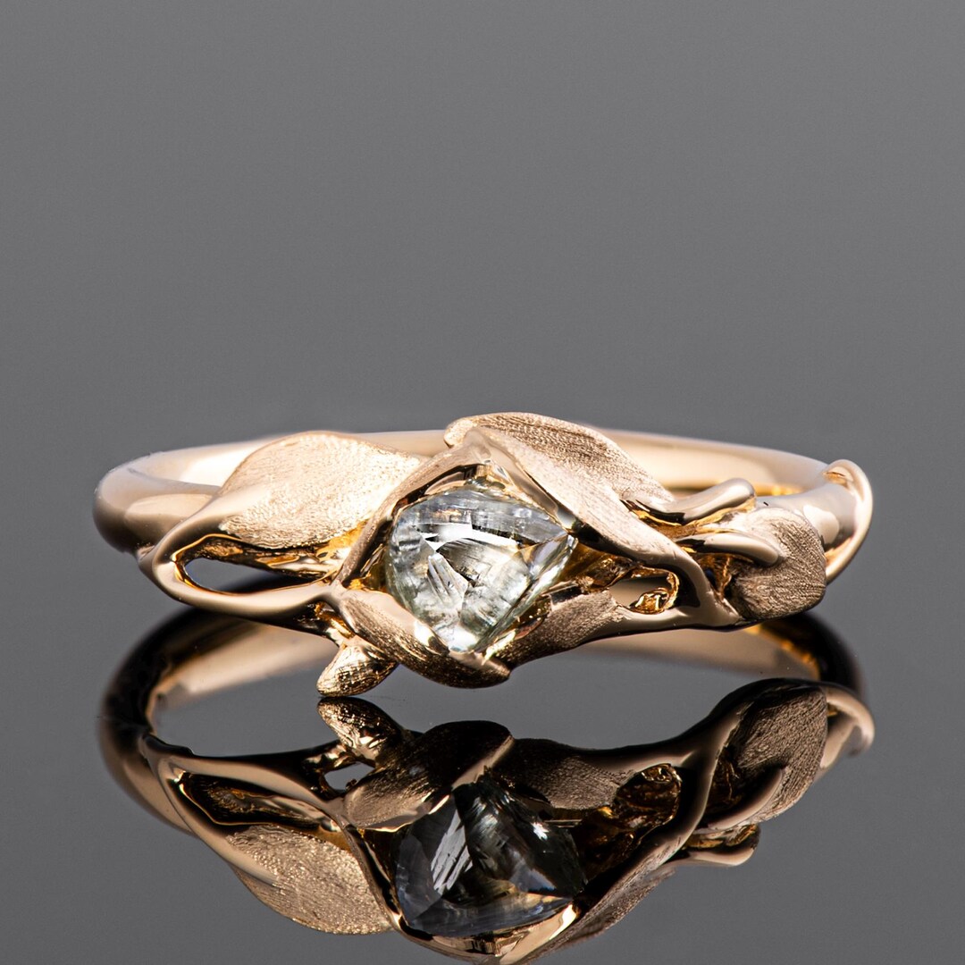 18K Gold Rough Diamond Leaves Engagement Ring - Etsy