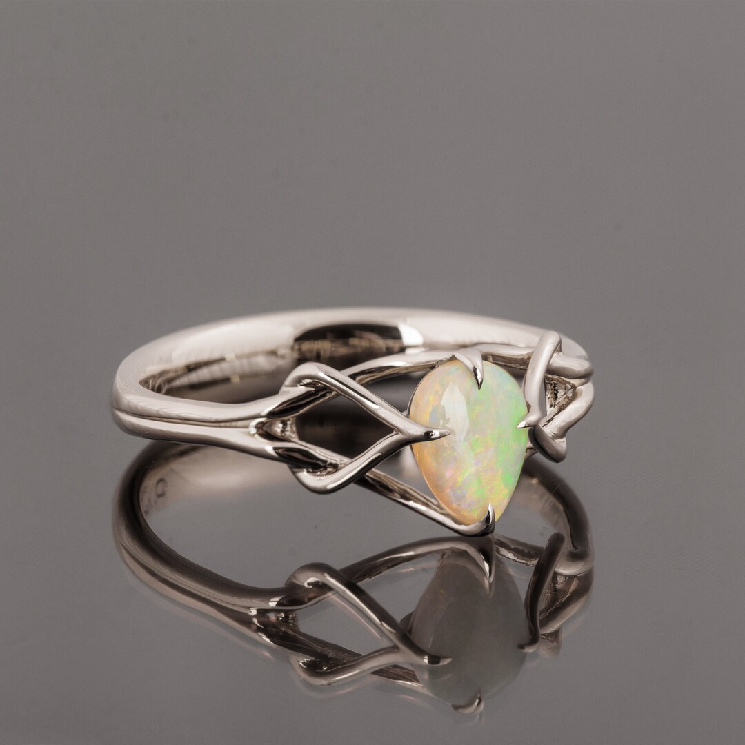 White Gold Opal Engagement Ring, Celtic Knot Design - Etsy
