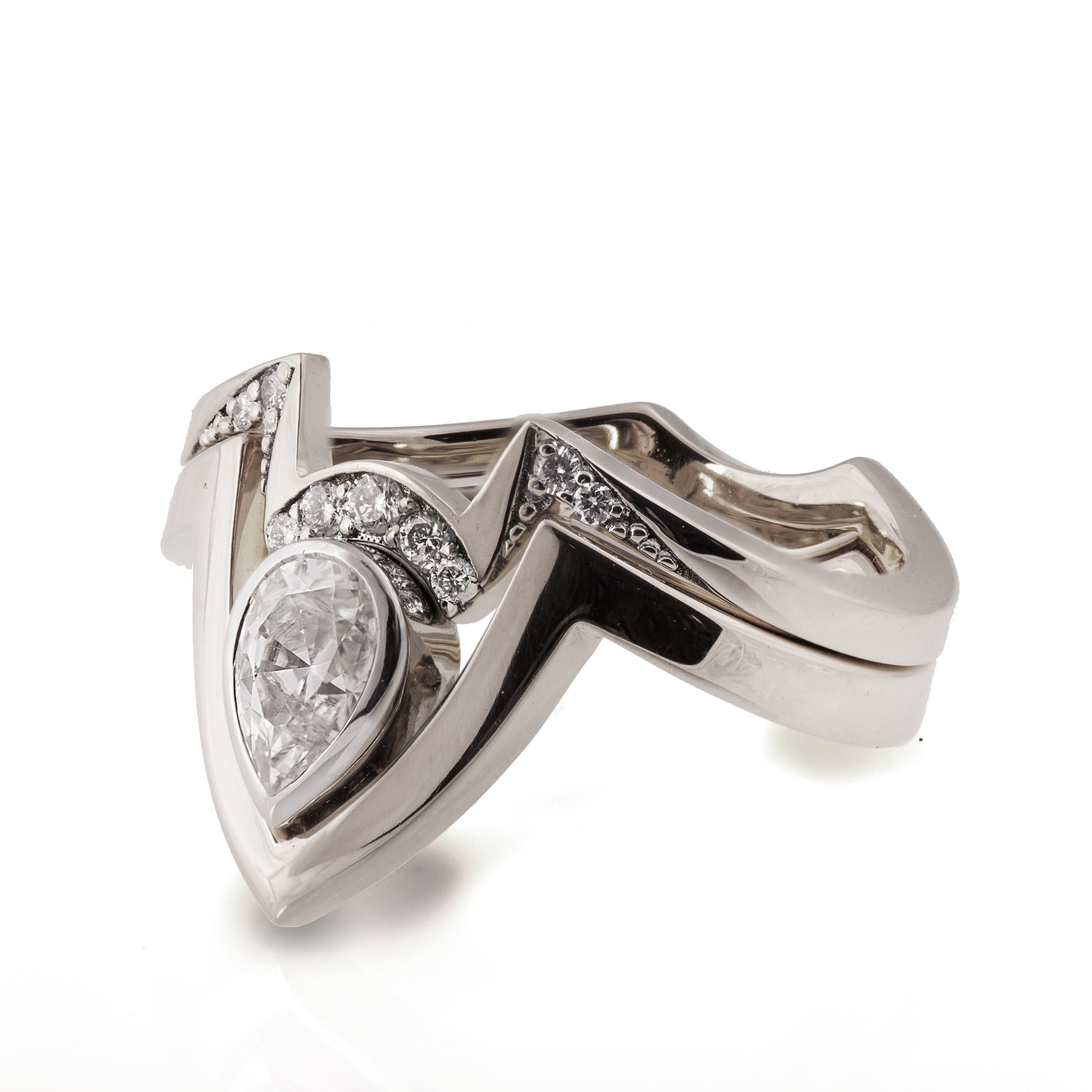 V Ring Pear Diamond Ring Chevron Ring Art Deco Engagement | Etsy