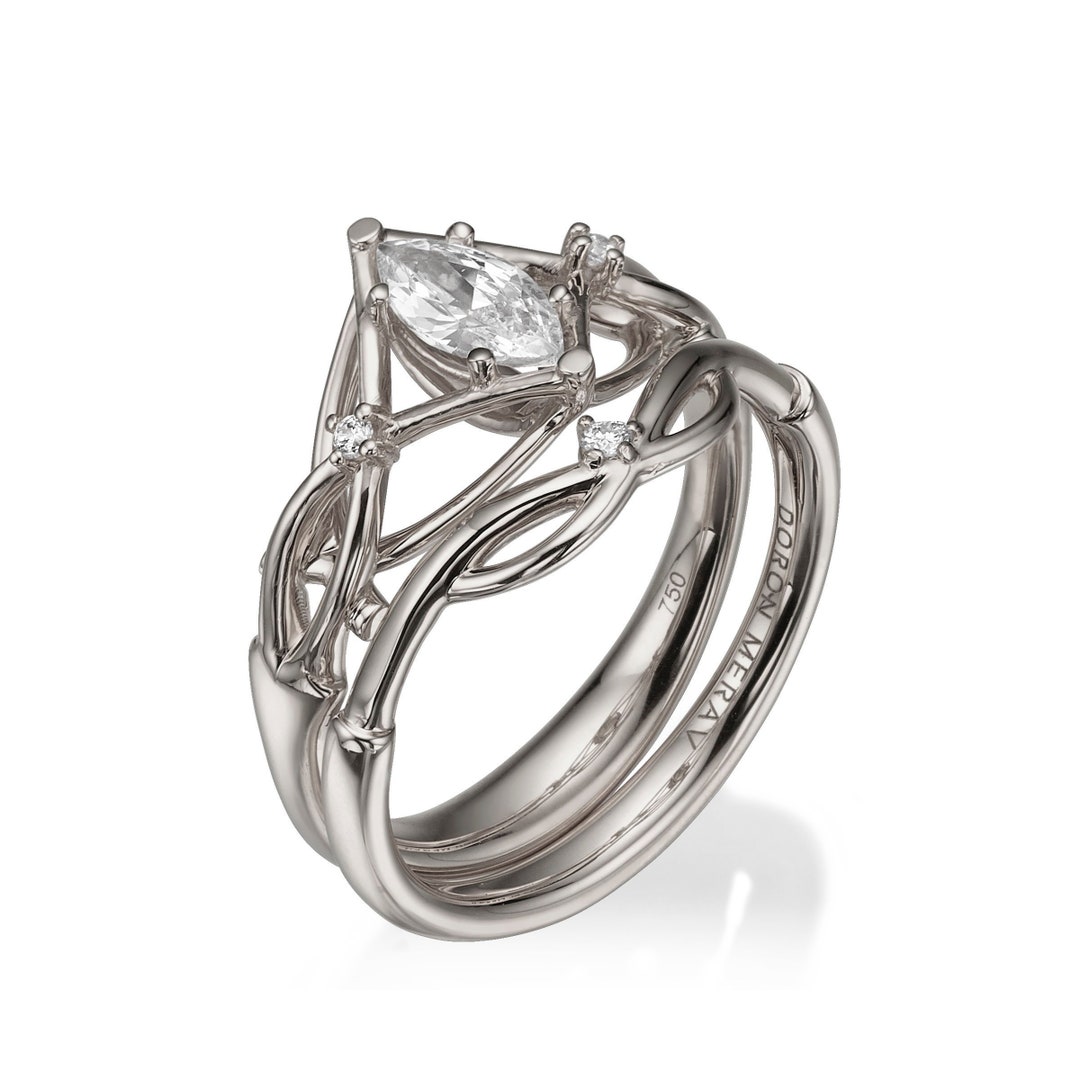 Braided Wedding Set, Celtic Bridal Set, Marquise Cut Diamond Engagement ...