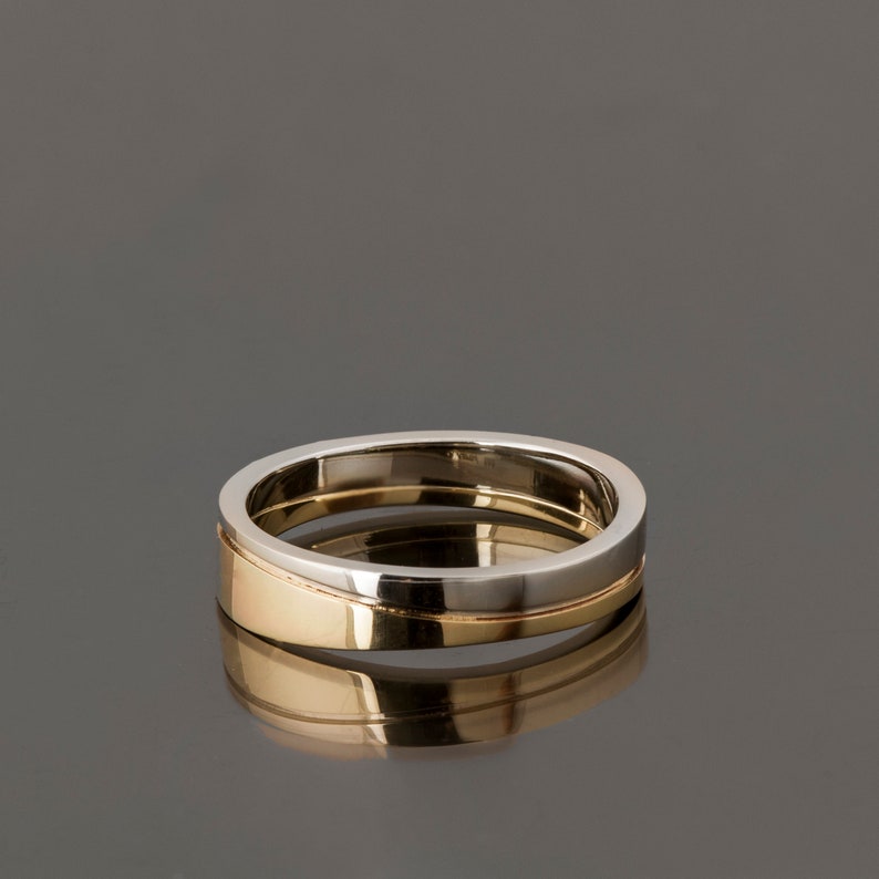 Unique Solid 18k Gold Two Tone Wave Wedding Band - Etsy