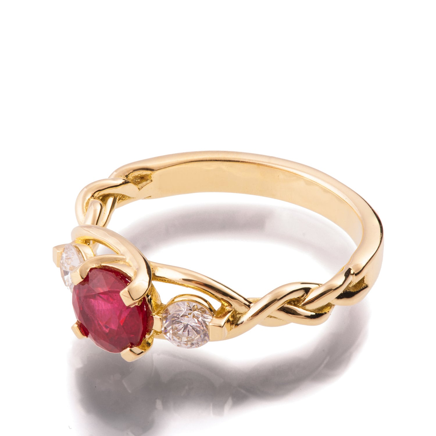 Braided Engagement Ring Ruby and Diamond engagement ring | Etsy