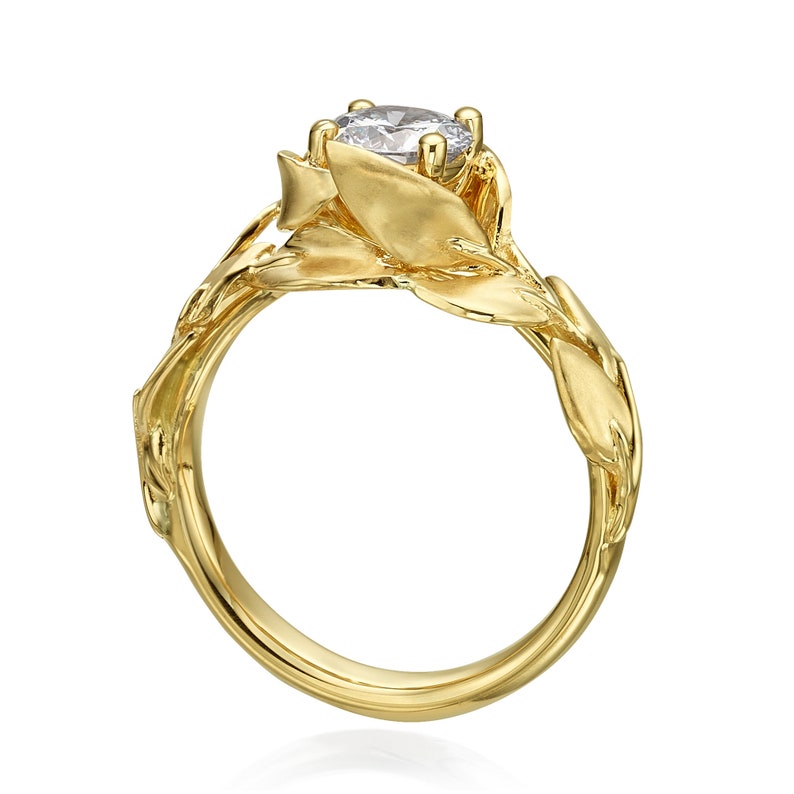 Leaves Engagement Ring, 18K Yellow Gold and Diamond Engagement Ring ...