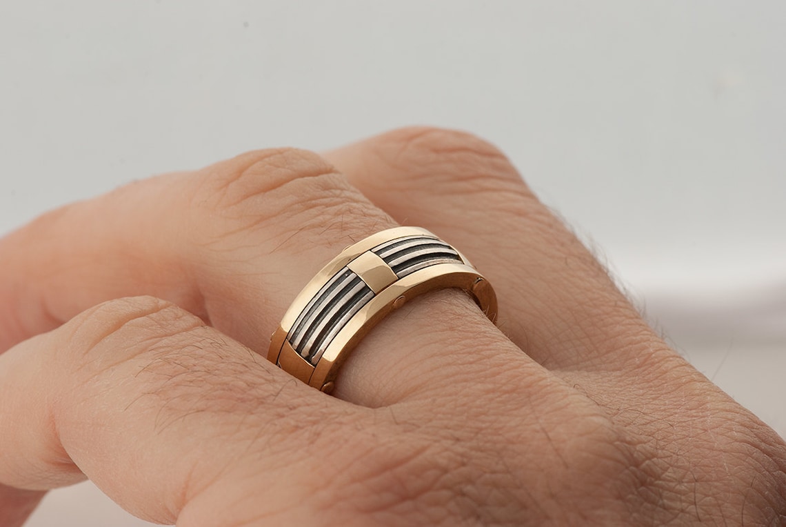 Gold Wedding Band Men's 18K Gold and Sterling Silver - Etsy