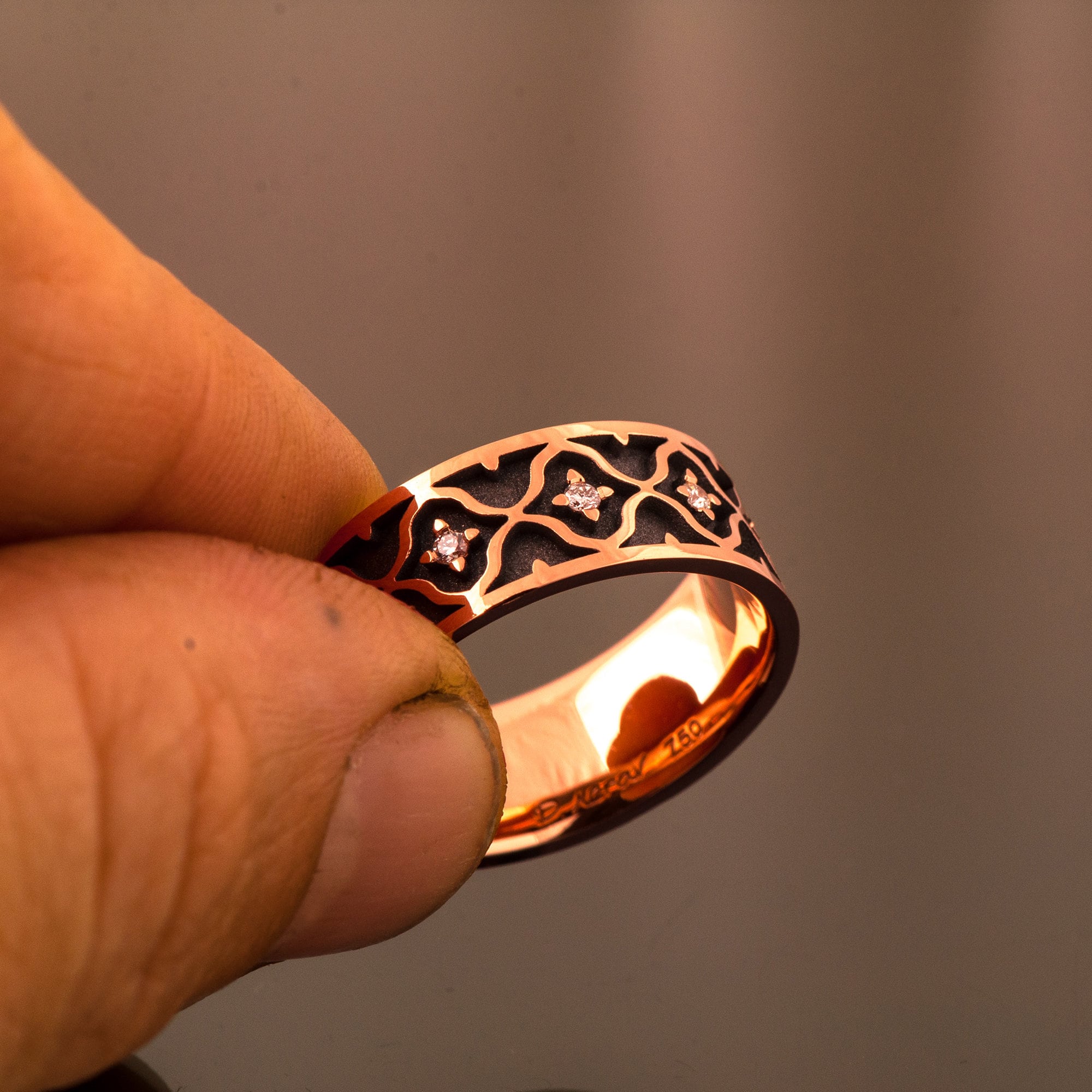 Black Wedding Band, Black and Gold Diamonds Band, 18k Rose Gold Band - Etsy