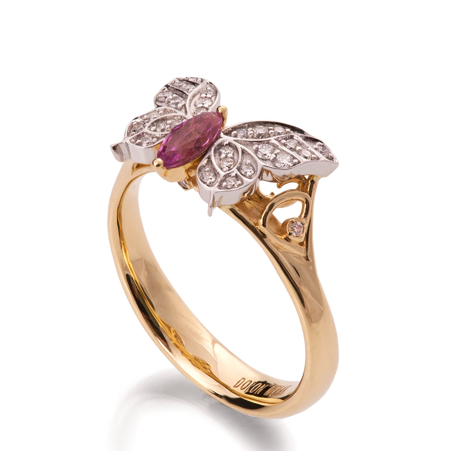Butterfly Engagement Ring 18K Gold and Pink Sapphire - Etsy