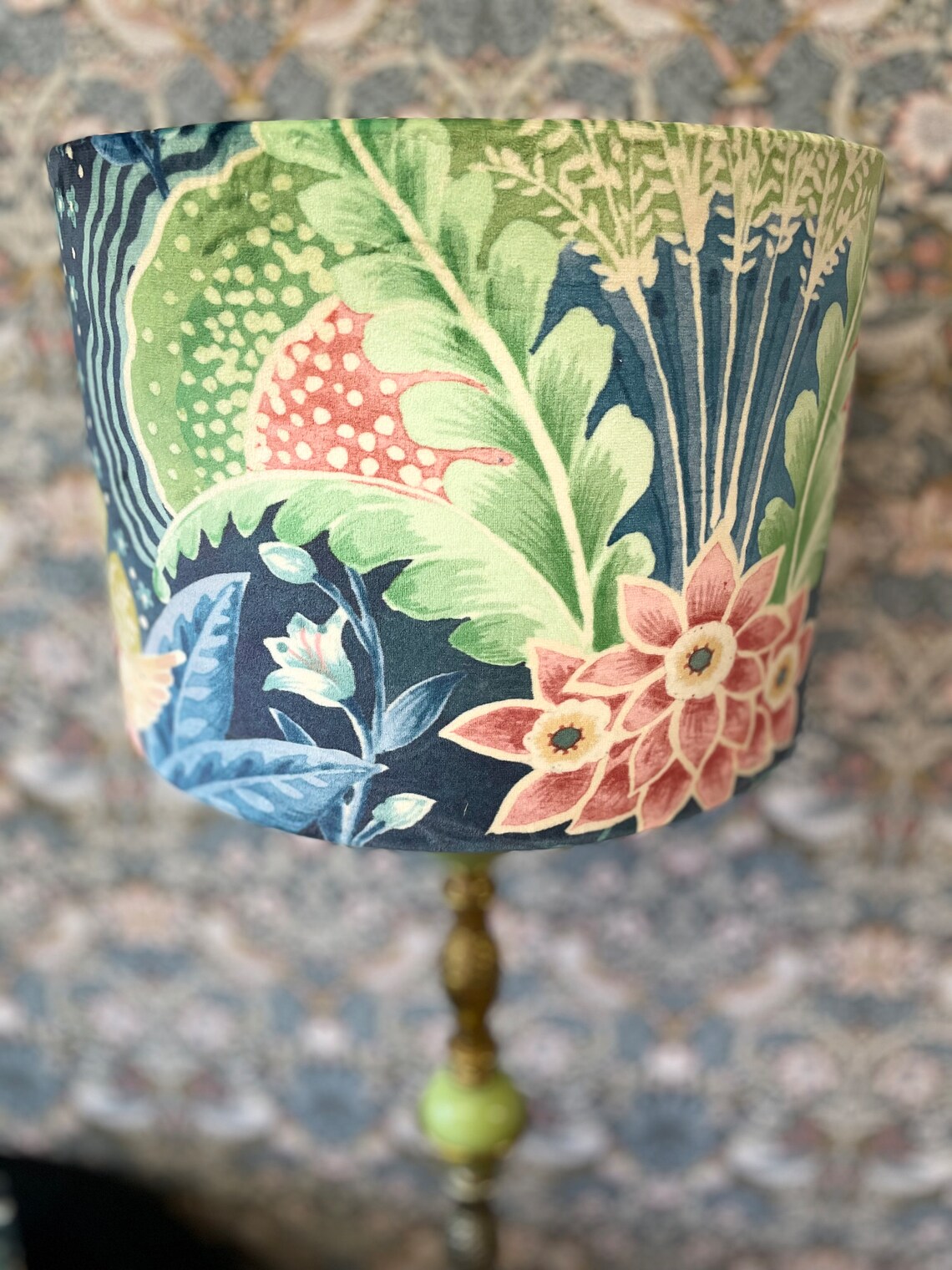 Stunning Velvet Lampshade Ceiling Floral Green Blue Home Decor Designer ...
