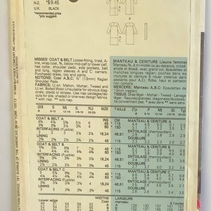 Butterick 4388 UNCUT Vintage 80s Lined Wrap Coat or Jacket With Raglan ...