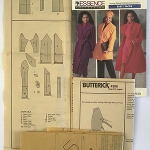 Butterick 4388 UNCUT Vintage 80s Lined Wrap Coat or Jacket With Raglan ...