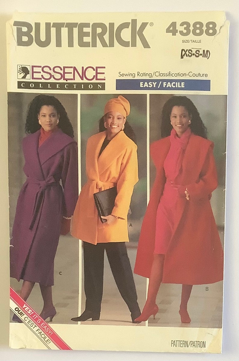 Butterick 4388 UNCUT Vintage 80s Lined Wrap Coat or Jacket With Raglan ...