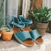 Blue Leather Sandals, Flat Leather Sandals, Sustainable Women Sandals ...